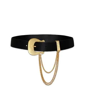 Johanna Ortiz Leather Belt With Chain Trim - Black/gold