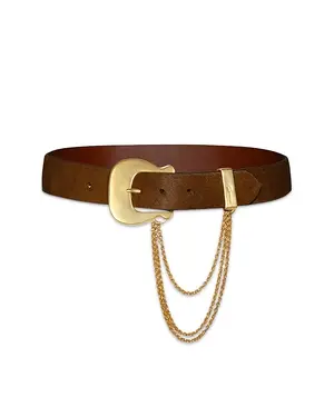 Johanna Ortiz Leather Chain Trim Belt - Cognac/gold