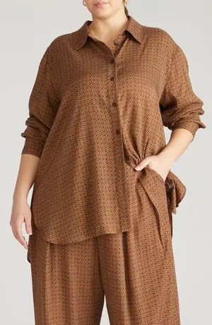 Universal Standard Oversized Cooling Button-up Shirt - Brown Hacienda Print
