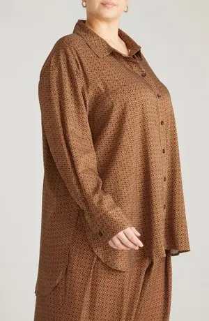 Universal Standard Oversized Cooling Button-up Shirt - Brown Hacienda Print
