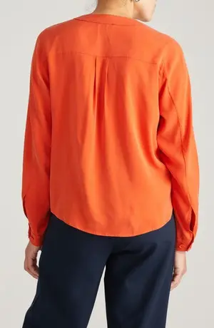 Universal Standard V-neck Button-up Shirt - Orange Flame