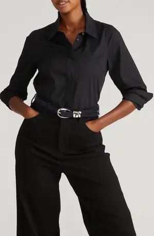 Universal Standard Elbe Stretch Poplin Button-up Shirt - Black