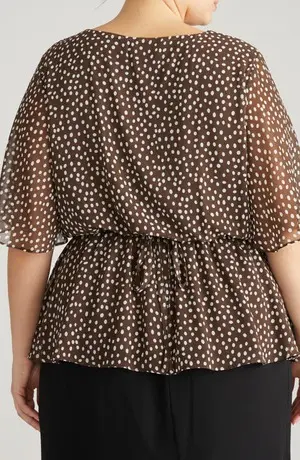 Universal Standard Milou Faux Wrap Top - Brown/white Dot Print