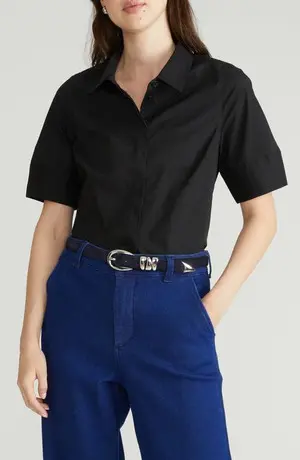 Universal Standard Stretch Poplin Shirt - Black