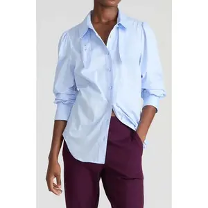 Universal Standard Janet Stretch Poplin Button-up Shirt - Serene Blue