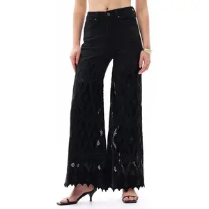 BAYEAS Rhinestone Embroidered High-waist Wide-leg Jeans