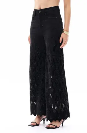 BAYEAS Rhinestone Embroidered High-waist Wide-leg Jeans