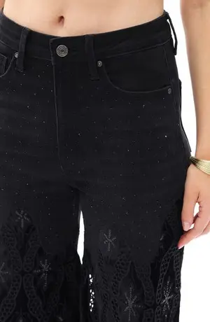 BAYEAS Rhinestone Embroidered High-waist Wide-leg Jeans