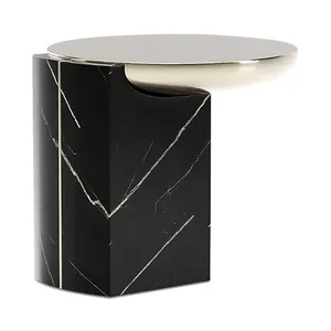 CARACOLE Overlap Round Side Table, Dark - Whisper Of Gold/nero Marquina