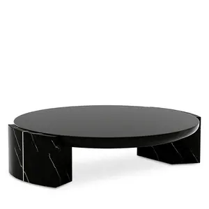 CARACOLE Overlap Round Cocktail Table, Dark - Piano Black/whisper Of Gold/nero Marqu