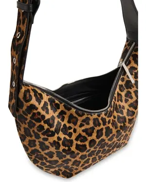 Whistles Sia Curved Calf Hair Shoulder Bag - Leopard Print