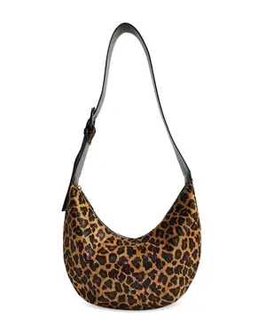 Whistles Sia Curved Calf Hair Shoulder Bag - Leopard Print