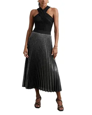 Metallic Pleated Midi Skirts