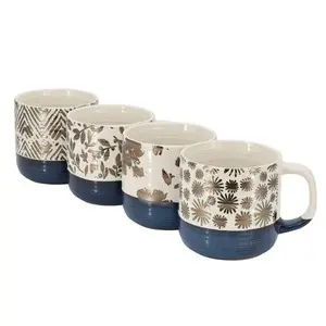 GIBSON HOME Spruce Garden Assorted 4 Piece 17 Ounce Stoneware Mug Set - White