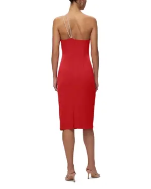 Herve Leger One Shoulder Midi Dress - Cardinal