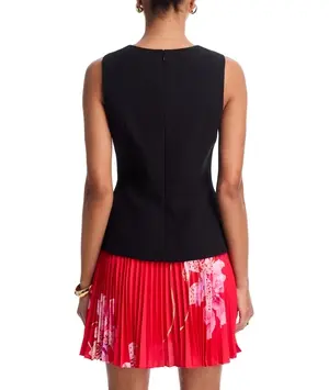 MILLY Haddy Printed Pleated Minidress - Black/red