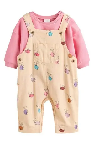 NEXT Bunny Print Overalls & Bodysuit Set - Cream