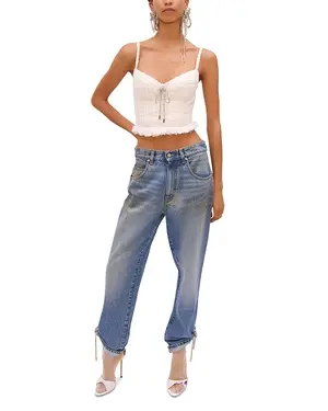 AREA Crystal Knot Tie Hem Jeans