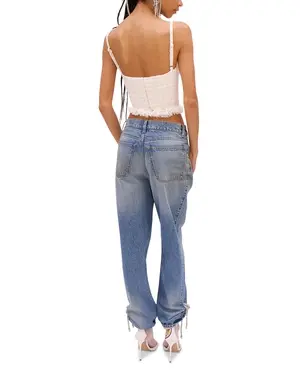 AREA Crystal Knot Tie Hem Jeans