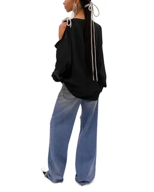 AREA Crystal Fray Relaxed Jeans - Medium Blue
