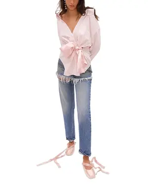 AREA Satin Knot Oxford Shirt - Light Pink