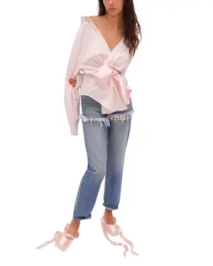 AREA Satin Knot Oxford Shirt - Light Pink