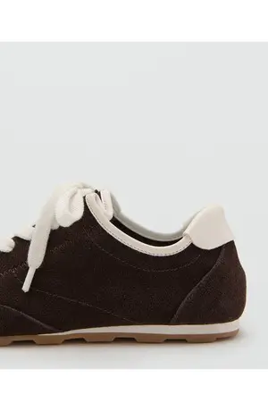 Mango Contrast Suede Sneakers - Chocolate