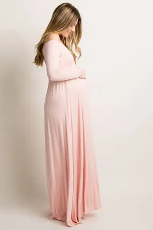 PINKBLUSH Off Shoulder Maternity Maxi Dress - Pink