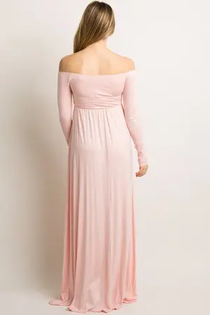 PINKBLUSH Off Shoulder Maternity Maxi Dress - Pink
