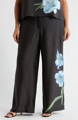 Vince Camuto Floral Wide Leg Pull-on Pants - Sky