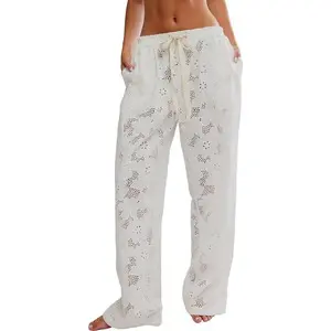 Free People Day Drift Eyelet Pajama Pants - White Alyssum