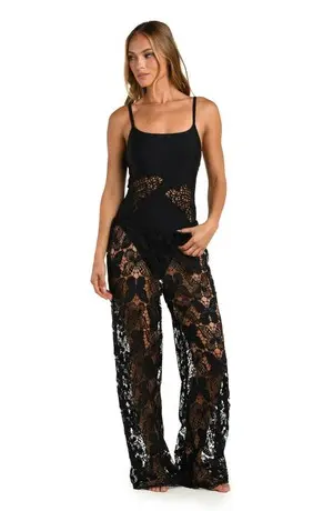 L'Agence Butterfly Lace Wide Leg Pants - Black