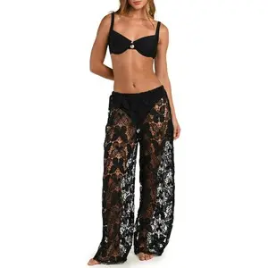 L'AGENCE Butterfly Lace Wide Leg Pants - Black
