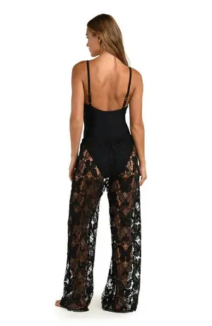 L'AGENCE Butterfly Lace Wide Leg Pants - Black
