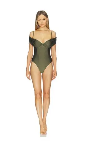 Simkhai Calix Draped Bustier Cup One Piece Swimsuit - Fern