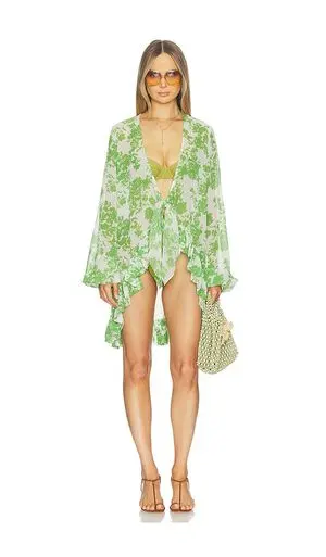 Caroline Constas Mini Charlize Coverup In Green - White & Green Jet Set