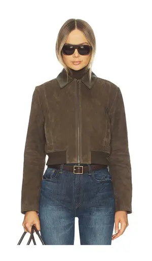 Vince Suede Shrunken Bomber - Willow
