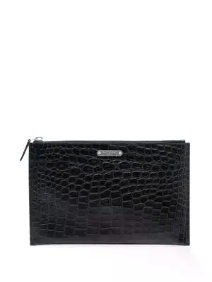 Saint Laurent 2018 Croc Embossed Leather Clutch Bag