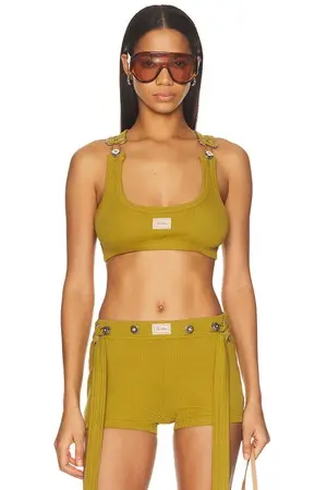 Jean Paul Gaultier Cotton Ribbed Bra Top In Olive,mustard - Green