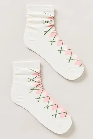 Anthropologie Argyle Trouser Socks - Neutral Pink/green
