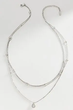 Anthropologie Delicate Layered Crystal Necklace - Silver