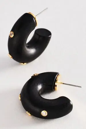 Anthropologie Wood Hoop Earrings - Black Wood