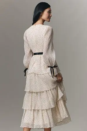 AROSE STUDIO Long-sleeve Tiered Midi Dress