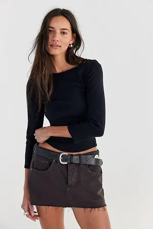 Free People We The Free Lainey Denim Mini Skirt - Chocolate