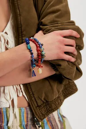 Free People Beaded Bracelet With Charm Detail - Lapis