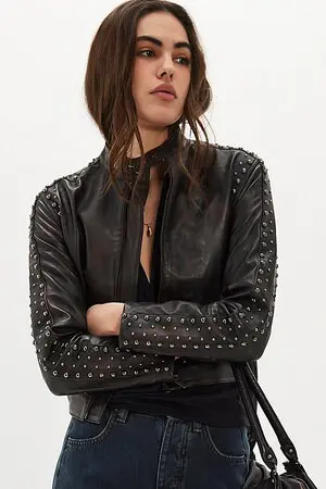 UNDERSTATED LEATHER Studded Racer Jacket
