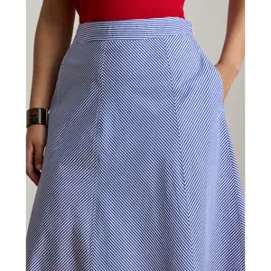 Ralph Lauren Striped Paneled Cotton Broadcloth A-line Skirt - Blue/white