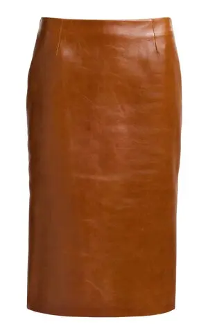 ELIE SAAB Mid-Rise Leather Knee-Length Skirt
