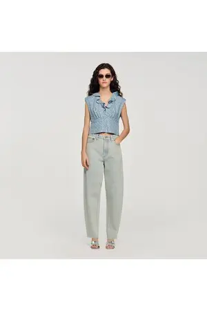 Sandro Striped Sequin Crop Top