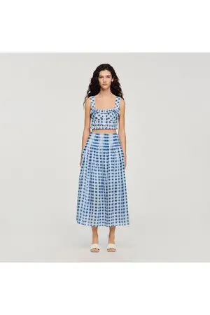 Sandro Gingham Linen Maxi Skirt
